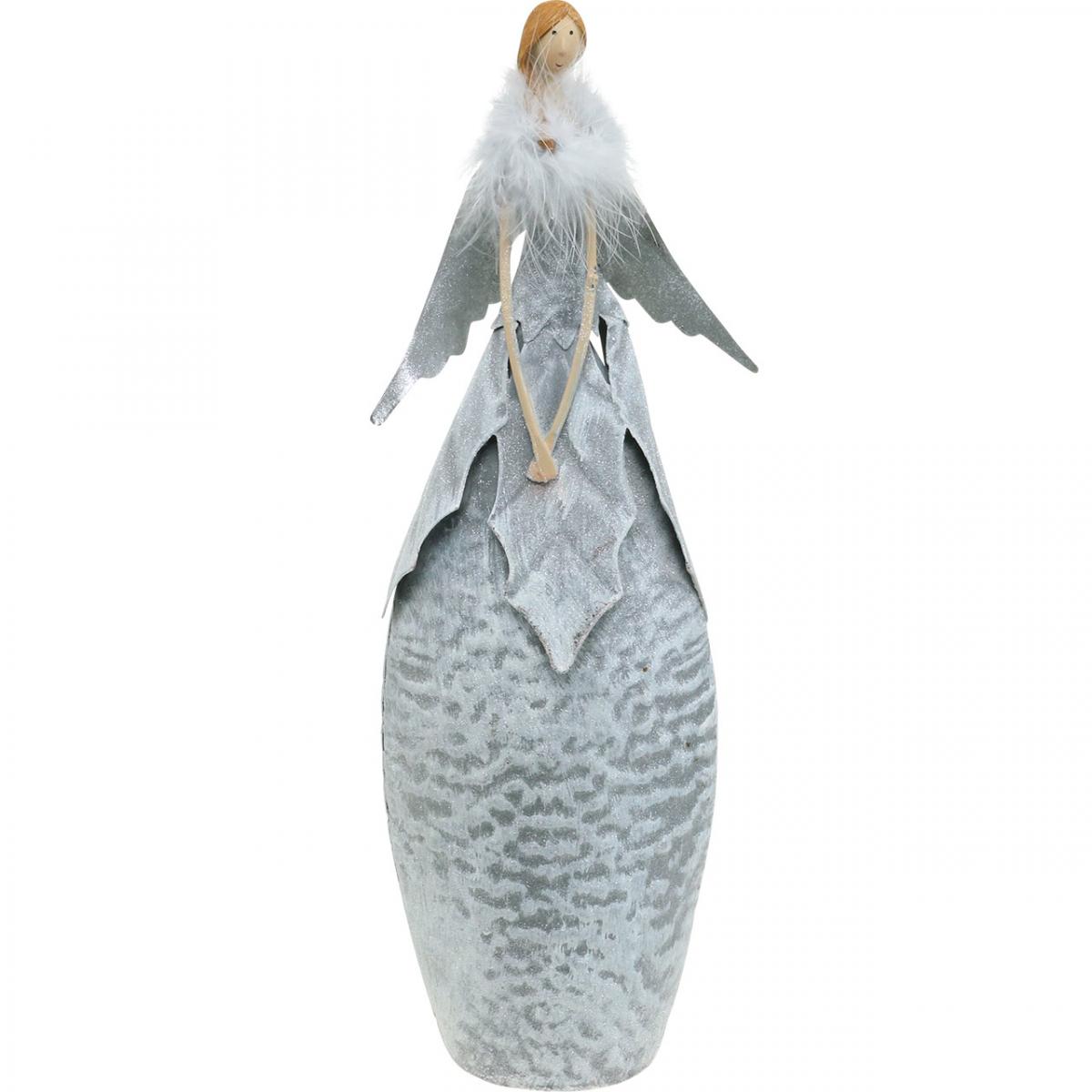 Floristik24.no Deco engel figur med fjær boa grå metall dekorasjon jul ...