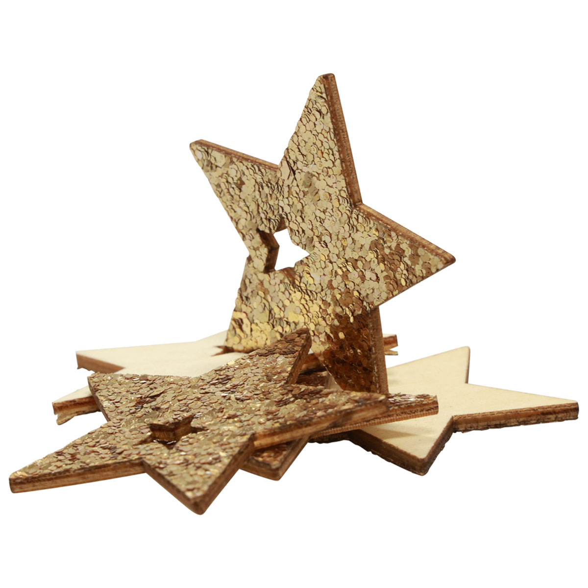 Floristik24.no Strødekorasjon Juletre stjerner naturgull glitter 5cm 72 stk